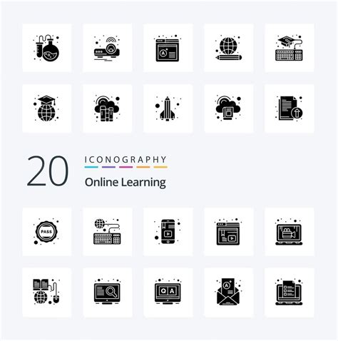 Free Vector 20 Onsolid Glyph Learning Solid Glyph Icon Pack Like Web