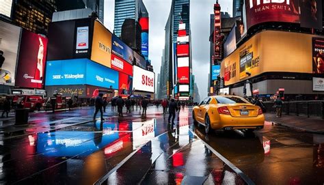 Rainy Day At Times Square Premium AI Generated Image