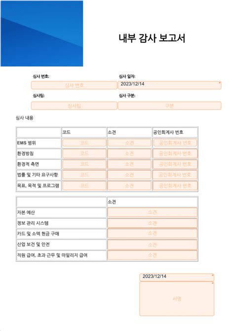 내부 감사 보고서 양식 Pdf 템플릿 Jform