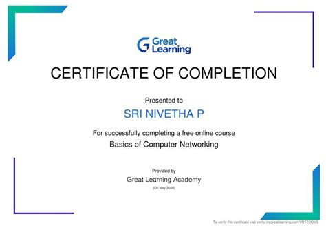 Completed Computer Networking Course By Great Learning Srinivetha
