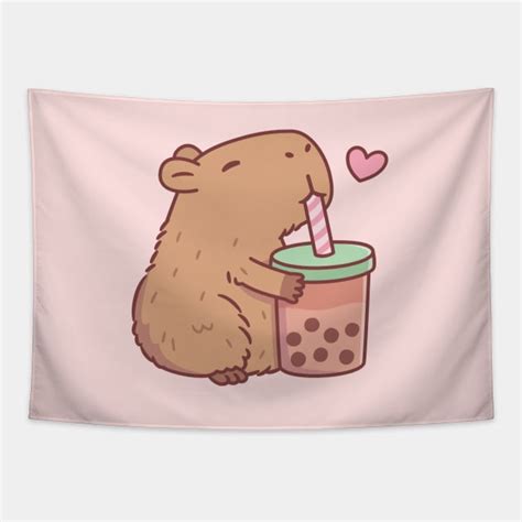 Cute Capybara Loves Bubble Tea Cute Capybara Tapestry Teepublic