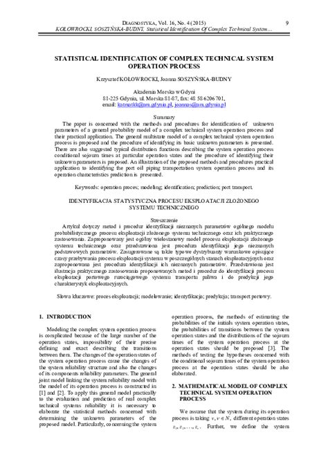 Pdf Statistical Identification Of Complex Technical System Operation