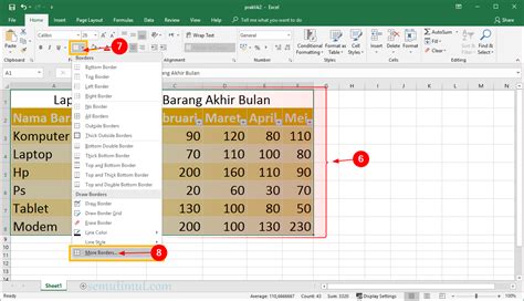 cara membuat garis tabel berwarna di excel tutorial l