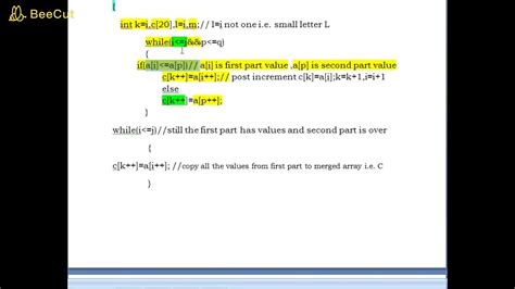 C Function For Merge Operation In Merge Sort Youtube