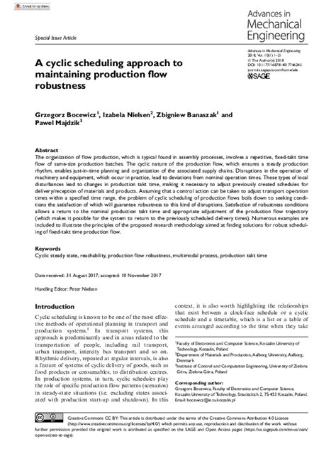 Pdf A Cyclic Scheduling Approach To Maintaining Production Flow Robustness