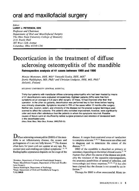 PDF Decortication In The Treatment Of Diffuse Sclerosing Osteomyelitis Of The Mandible