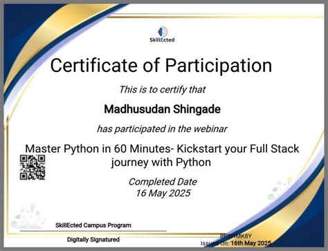 Learned Python Basics And Full Stack Integration At Skillected Webinar Madhusudan Shingade
