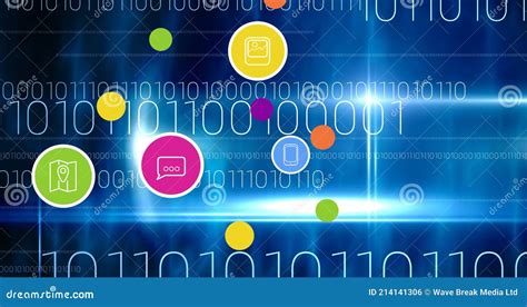 Animation Of Digital Icons Over Binary Coding In Background Stock Footage Video Of Design