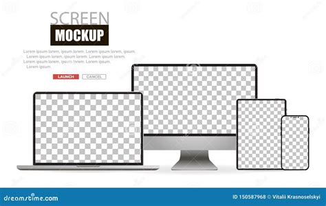 Mockup Realistic Device Set Of Laptop Tablet Computer And Phone