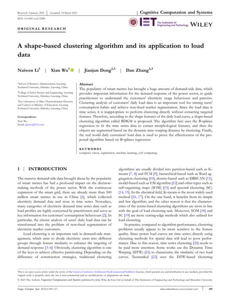 Pdf A Shape‐based Clustering Algorithm And Its Application To Load Data