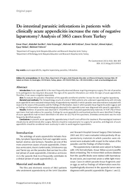 Pdf Do Intestinal Parasitic Infestations In Patients With Clinically