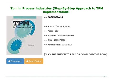 PDF DOWNLOAD Tpm In Process Industries Step By Step Approach To TPM Implementation Pre Order