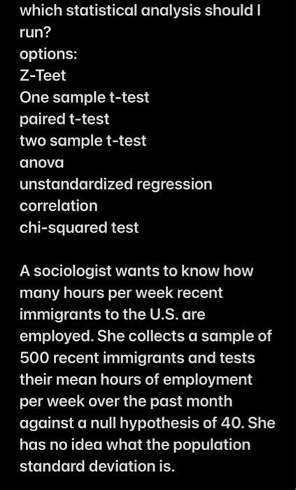 Which Statistical Analysis Should I Run Options