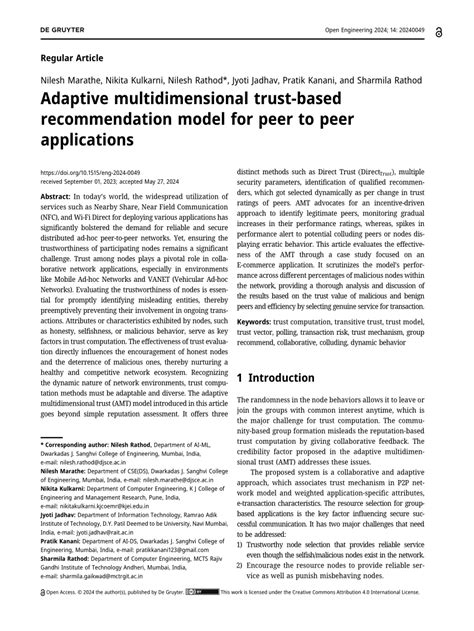 Pdf Adaptive Multidimensional Trust Based Recommendation Model For Peer To Peer Applications