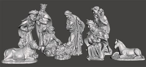 OBJ File Christmas Scene Birth Manger Complete Nativity Scene Birth Figures D