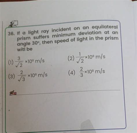 If A Light Ray Incident On An Equilateral Prism Suffers Minimum Deviation
