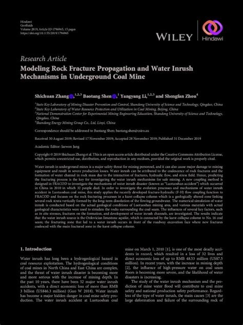 Pdf Modeling Rock Fracture Propagation And Water Inrush · 2019 12