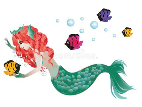 Vector Illustration Of A Red Haired Mermaid Girl Stock Illustration