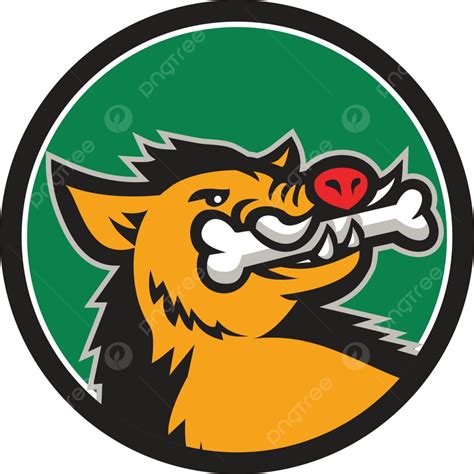 Vintage Circle Design Of A Wild Boar With Razorback Teeth Biting On A