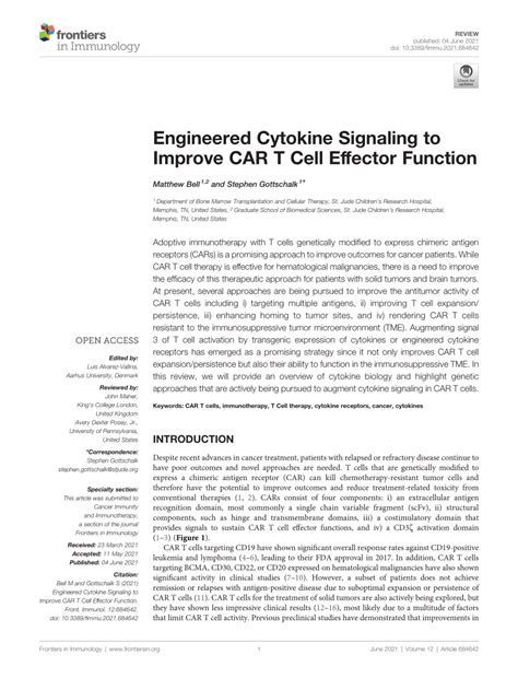 Pdf Engineered Cytokine Signaling To Improve Car T Cell Effector Function