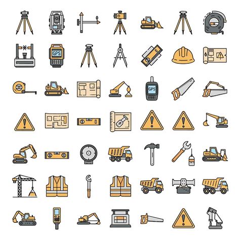 Construction And Surveying Equipment Icons Set Graphics Tools For