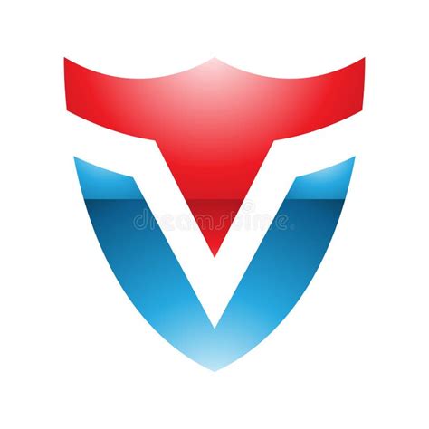 Red And Blue Glossy Shield Shaped Letter V Icon Stock Vector