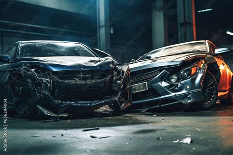 Car Accident Of Two Cars Collision Of Cars Two Cars Are Damaged After
