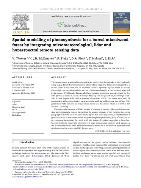 Pdf Spatial Modelling Of Photosynthesis For A Boreal Mixedwood Forest By Integrating