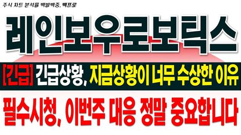 레인보우로보틱스 주가 전망 긴급 긴급상황 지금 상황이 너무 수상한 이유 필수시청 이번주 대응 정말 중요합니다 Youtube