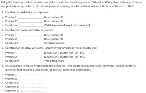 solved using the format provided construct examples of