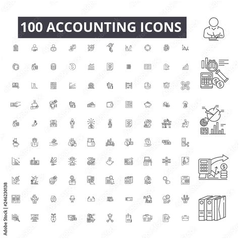 Accounting Editable Line Icons Vector Set Collection Accounting