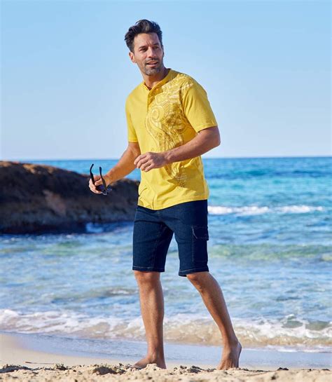 Mens Stretchy Denim Cargo Shorts Dark Blue Atlas For Men