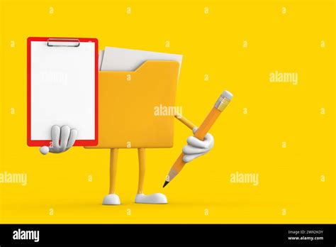 Yellow File Folder Icon Cartoon Person Character Mascot With Red