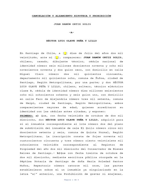 Alzamiento Hipoteca Y ProhibiciÓn Yungay Hirmas Machasa A Larach Pdf