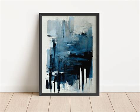 Blue Black Abstract Art Prints Modern Wall Decor Set Of 2 Digital