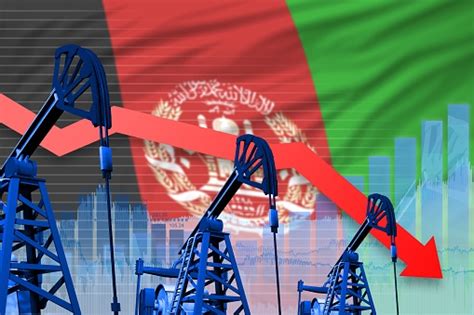 아프가니스탄 국기 배경아프가니스탄 석유 산업 또는 시장 개념의 산업 그림에 낮추는 떨어지는 그래프 3 차원 일러스트 레이 션 3차원 형태에 대한 스톡 사진 및 기타 이미지