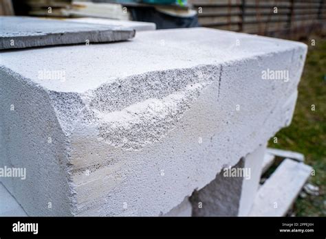 Broken Corner Of Aerated Concrete Brick Close Up Impacted Aerated