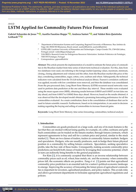 Pdf Lstm Applied For Commodity Futures Price Forecast