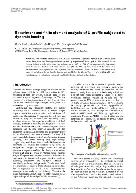 Pdf Experiment And Finite Element Analysis Of U Profile Subjected To Dynamic Loading Pavel