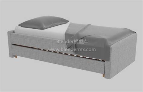 Blender 灰色单人床铺3d模型素材资源下载 Blender模型库