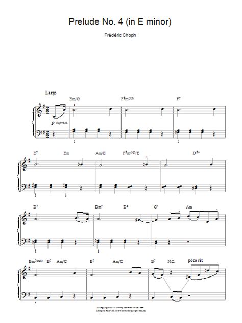 Prelude in E Minor Op No by Frédéric Chopin Sheet Music for Easy Piano at Sheet Music Direct