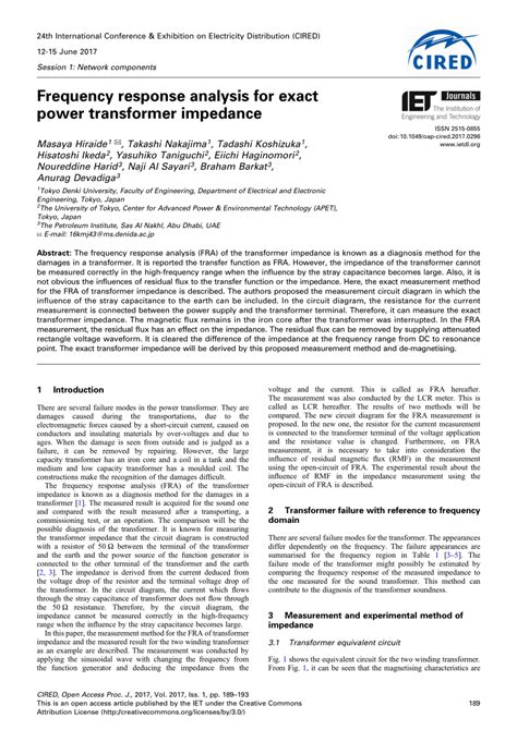 Pdf Frequency Response Analysis For Exact Power Transformer Impedance