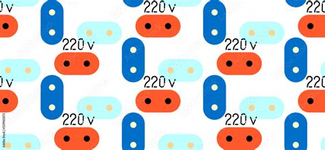 Seamless Pattern High Voltage Sign 220 Volt Danger Symbol Flat Vector Stock Illustration