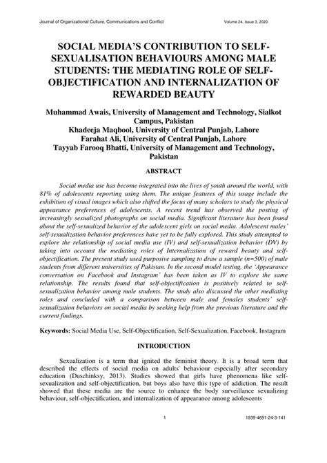 Pdf Social Medias Contribution To Self Sexualisation Behaviours