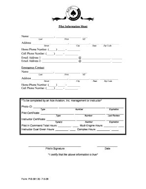 Fillable Online Pilot Information Sheet Doc Fax Email Print PdfFiller