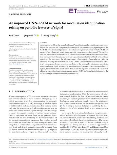Pdf An Improved Cnn‐lstm Network For Modulation Identification Relying On Periodic Features Of