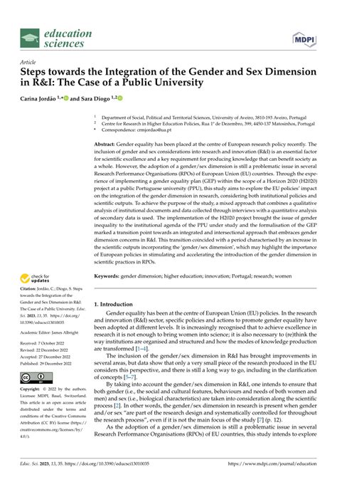 Pdf Steps Towards The Integration Of The Gender And Sex Dimension In