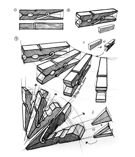 강동스카이미술학원 ㅣ 시온t On Instagram 나무집게 쉽게 그리는 방법‼️ 1 평면 구조 확인 기본 형태와 스프링 및 구멍의 위치 비율 등을 확인해주세요