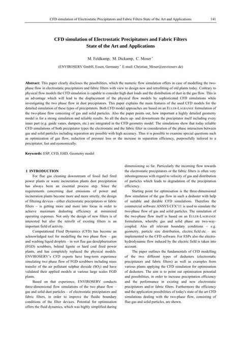 Pdf Cfd Simulation Of Electrostatic Precipitators And Fabric