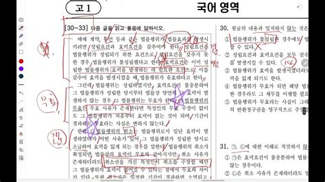 2023년 9월 고1 국어 모의고사 비문학 영역 법률행위 법률무효 법률취소 해설 30~33번 문제 풀이 Youtube